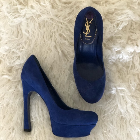 Yves Saint Laurent | Shoes | Ysl Cobalt Blue Suede Platform Pumps ...